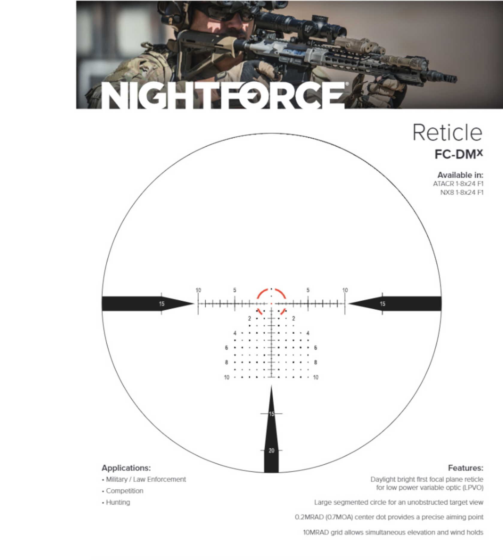 Nightforce ATACR 1-8x24 FFP, .1 MRAD, riktm. FC-DMx